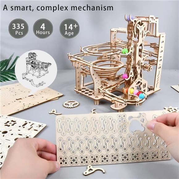 Toys | 3d Wooden Puzzles Marble Run Chain Kit Wood Creative Mechanical ...